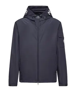 Moncler Logo Hooded Zip-up Jacket - Navy Blue