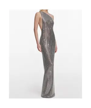 SELF-PORTRAIT One-shoulder Rhinestone Maxi Dress