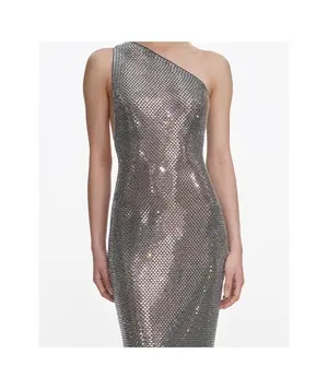 SELF-PORTRAIT One-shoulder Rhinestone Maxi Dress