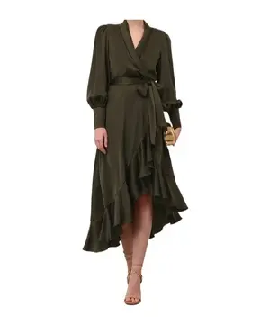 Zimmermann Midi Wrap Dress With Ruffles - Black