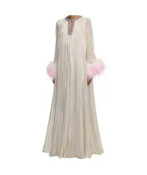 SELF-PORTRAIT Metallic Ombre Feather Maxi Dress - Champagne-colored