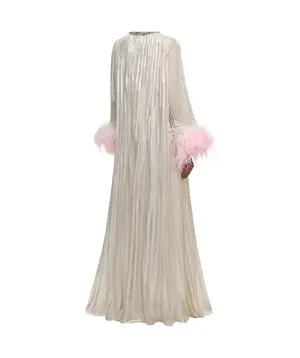 SELF-PORTRAIT Metallic Ombre Feather Maxi Dress - Champagne-colored