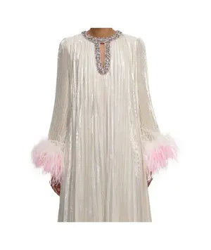 SELF-PORTRAIT Metallic Ombre Feather Maxi Dress - Champagne-colored