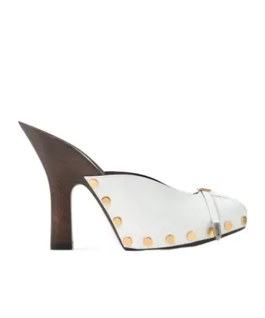 Versace Patent Leather Clogs With Wooden Sole And Metal Embellishments