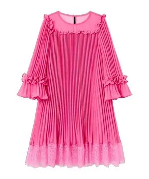SELF-PORTRAIT Lace Trimmed Pleated Midi Dress