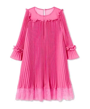 SELF-PORTRAIT Lace Trimmed Pleated Midi Dress