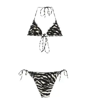 Ermanno Scervino Zebra Printed Lace Trim Bikini - Black