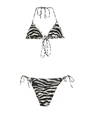 Ermanno Scervino Zebra Printed Lace Trim Bikini - Black