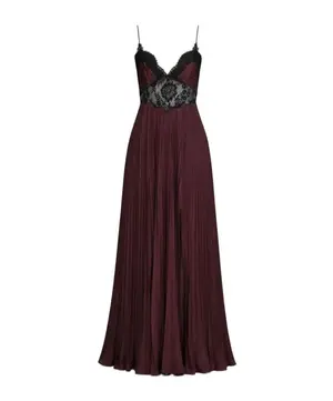 SELF-PORTRAIT Pleated Lace-trim Maxi Dress - Brown