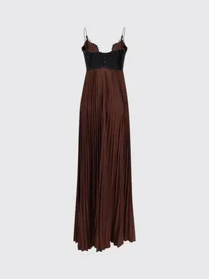 SELF-PORTRAIT Pleated Lace-trim Maxi Dress - Brown