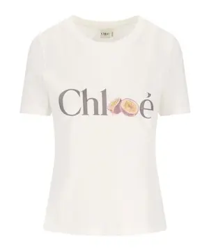 Chloé Logo Printed Crewneck T-shirt - White