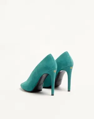 Valentino Garavani Open Toe Suede Pumps 105mm - Blue Crystal