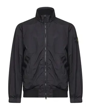 Stone Island Logo Patch Zip-up Jacket - Black