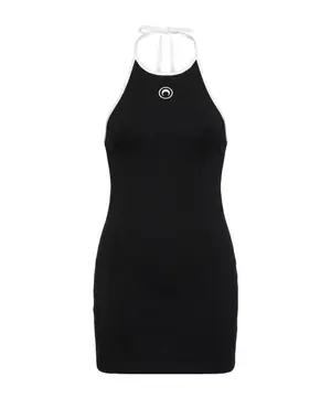 MARINE SERRE Moon-logo Jersey Mini Dress - Black