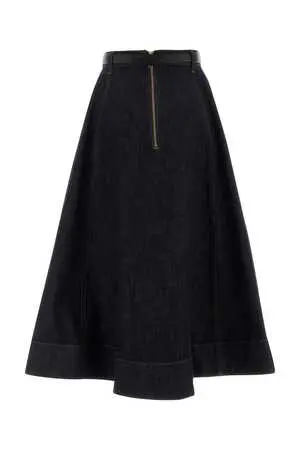 SELF-PORTRAIT Denim Flared Midi Skirt - Indigo
