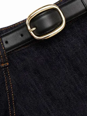 SELF-PORTRAIT Denim Flared Midi Skirt - Indigo