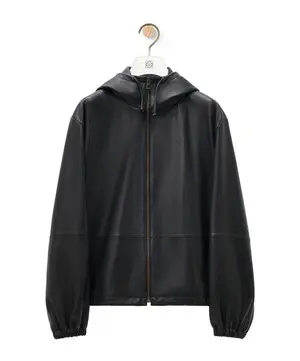 Loewe Hooded Zipped Leather Jacket - Black