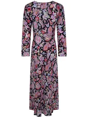 Rixo Long Sleeve V-neck Floral Maxi Dress