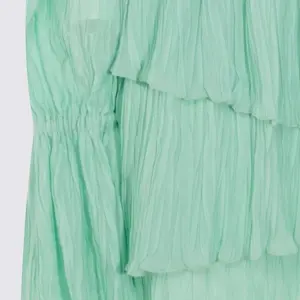 Blumarine Long-sleeved V-neck Dress With Layered Hem - Green