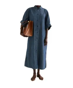 JIL SANDER Chambray Shirt Dress With Button Closure And Side Slits