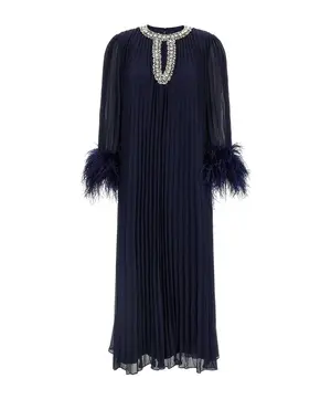 SELF-PORTRAIT Chiffon Feather Midi Dress - Black