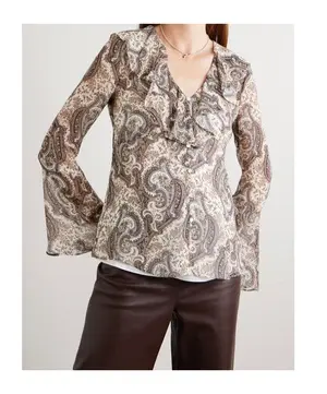 Veronica Beard Kyrie Paisley-print Ruffled Silk Georgette Blouse - Nude
