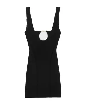 Jacquemus Ribbed Knit Mini Dress With Gold Logo Plaque - Black