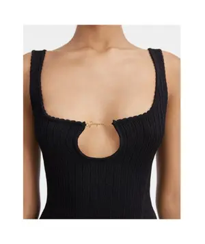 Jacquemus Ribbed Knit Mini Dress With Gold Logo Plaque - Black