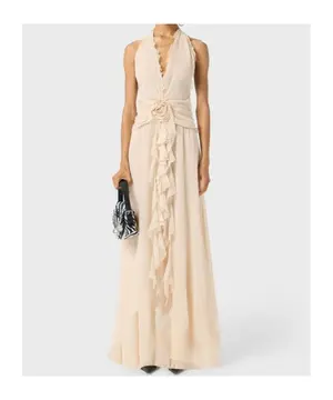 Blumarine Long Viscose Georgette Dress - Amber