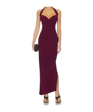Norma Kamali Ruched Halterneck Maxi Dress With Side Slits