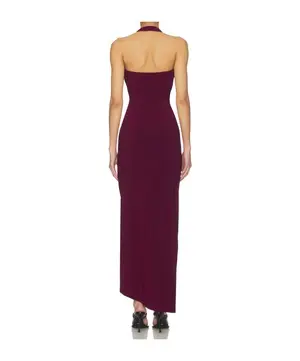 Norma Kamali Ruched Halterneck Maxi Dress With Side Slits