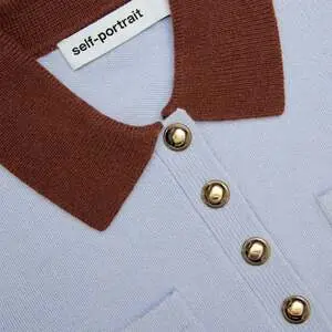 SELF-PORTRAIT Contrast Collar Knit Top - Blue