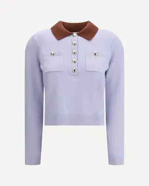 SELF-PORTRAIT Contrast Collar Knit Top - Blue