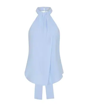 ST. AGNI Halter Tie-back Pleated Top - Sky Blue
