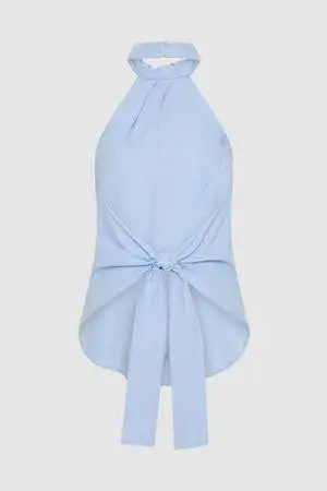 ST. AGNI Halter Tie-back Pleated Top - Sky Blue