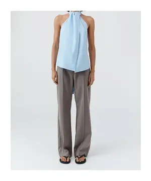 ST. AGNI Halter Tie-back Pleated Top - Sky-blue