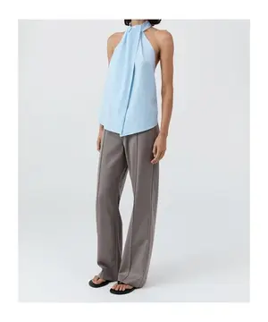 ST. AGNI Halter Tie-back Pleated Top - Sky-blue