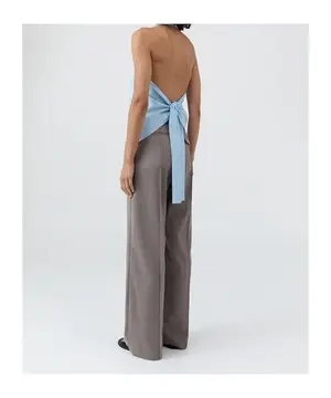 ST. AGNI Halter Tie-back Pleated Top - Sky-blue