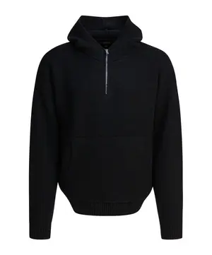 StÜssy Half-zip Ribbed Knit Hoodie - Black