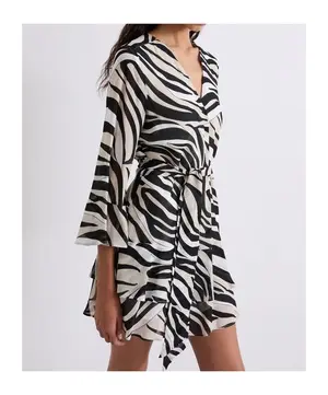 Marella Flounced Viscose Georgette Dress With V-neck And Long Sleeves