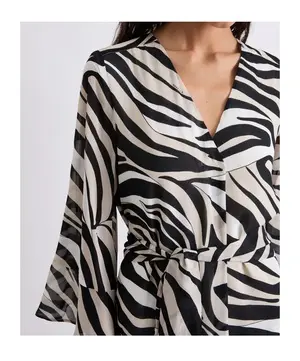Marella Flounced Viscose Georgette Dress With V-neck And Long Sleeves