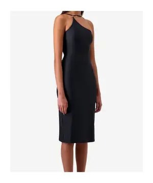 Coperni Asymmetrical One-shoulder Midi Dress With C Motif - Black