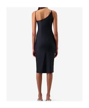 Coperni Asymmetrical One-shoulder Midi Dress With C Motif - Black
