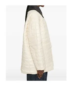 GANNI Quilted Midi Jacket With Contrasting Collar - Beige