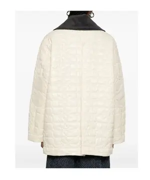GANNI Quilted Midi Jacket With Contrasting Collar - Beige