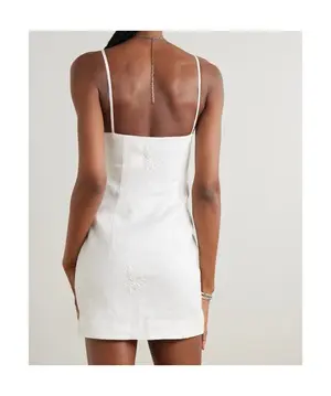 SIR. Alessandra Gathered Embroidered Linen Mini Dress