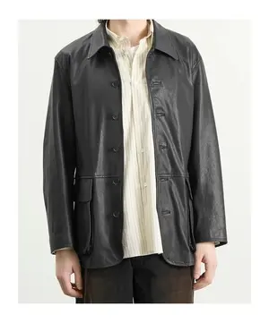Auralee Buttoned Leather Jacket - Black