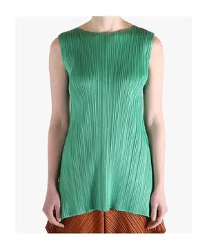 Issey Miyake Sleeveless Pleated Tunic - Grass Green