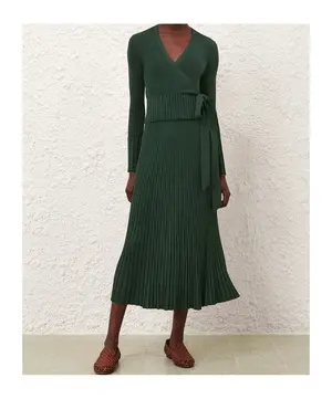 Zimmermann Pleated Ribbed Midi Skirt - Green