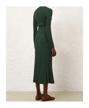 Zimmermann Pleated Ribbed Midi Skirt - Green